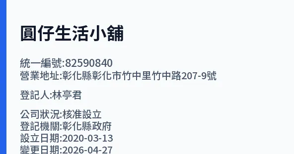 圓仔生活小舖的照片-統編 82590840(彰化縣) 公司登記資料與營業項目詳細圖表