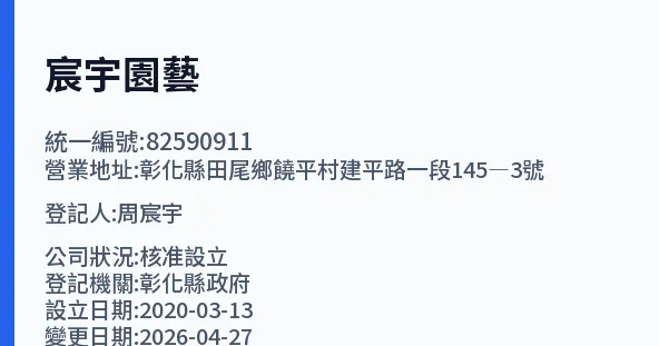 宸宇園藝的照片-統編 82590911(彰化縣) 公司登記資料與營業項目詳細圖表