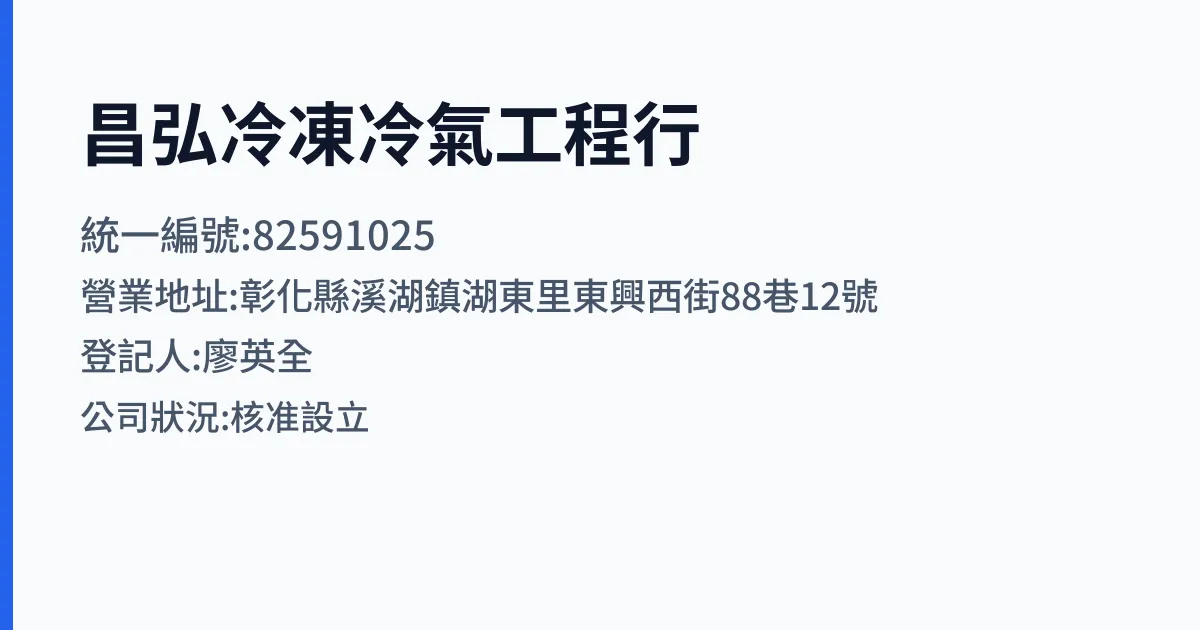 昌弘冷凍冷氣工程行 - 統編 82591025(彰化縣) 公司登記資料與營業項目詳細圖表