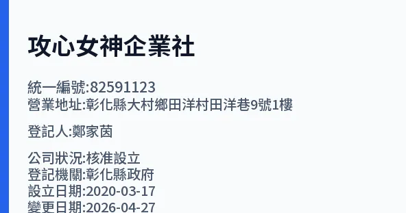 攻心女神企業社的照片-統編 82591123(彰化縣) 公司登記資料與營業項目詳細圖表