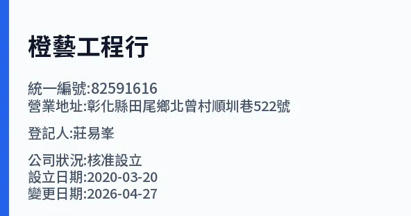 橙藝工程行的照片-統編 82591616(彰化縣) 公司登記資料與營業項目詳細圖表
