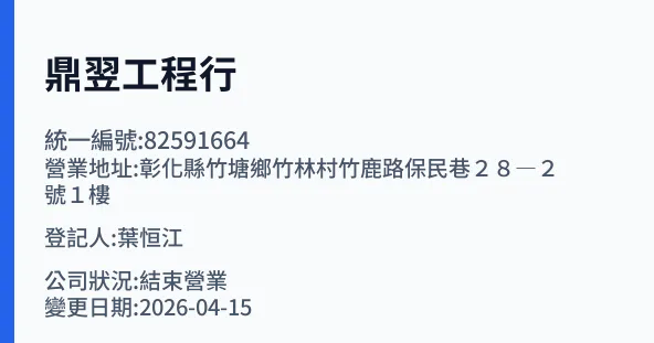 鼎翌工程行的照片-統編 82591664(彰化縣) 公司登記資料與營業項目詳細圖表