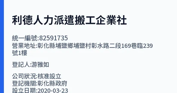 利德人力派遣搬工企業社的照片-統編 82591735(彰化縣) 公司登記資料與營業項目詳細圖表