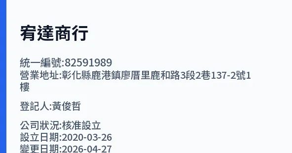 宥達商行的照片-統編 82591989(彰化縣) 公司登記資料與營業項目詳細圖表