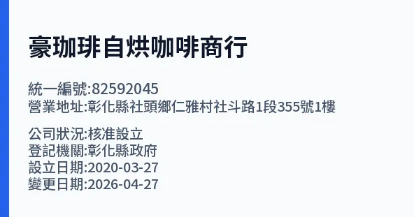 豪珈琲自烘咖啡商行的照片-統編 82592045(彰化縣) 公司登記資料與營業項目詳細圖表