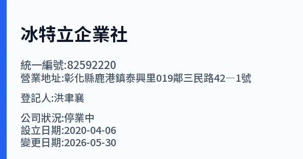 冰特立企業社的照片-統編 82592220(彰化縣) 公司登記資料與營業項目詳細圖表