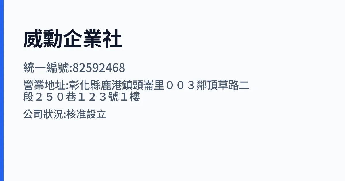 威勳企業社 - 統編 82592468(彰化縣) 公司登記資料與營業項目詳細圖表