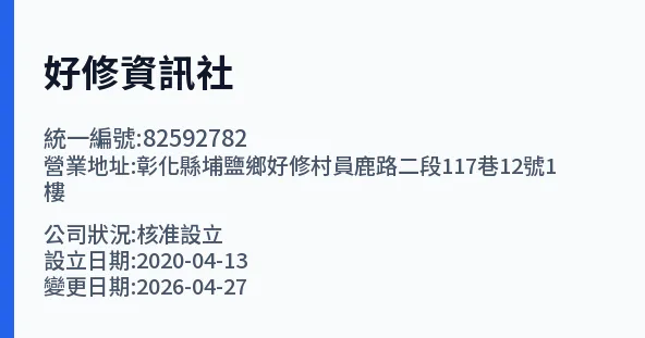 好修資訊社的照片-統編 82592782(彰化縣) 公司登記資料與營業項目詳細圖表