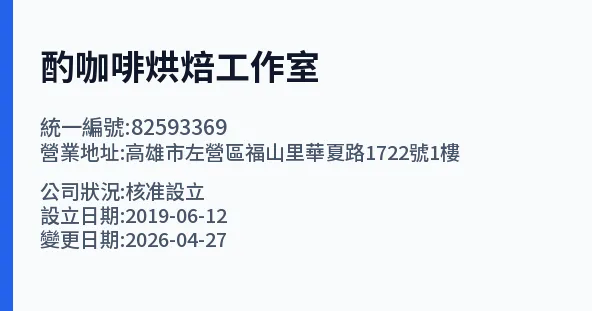 酌咖啡烘焙工作室的照片-統編 82593369(高雄市) 公司登記資料與營業項目詳細圖表