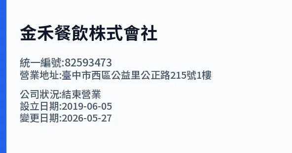 金禾餐飲株式會社的照片-統編 82593473(臺中市) 公司登記資料與營業項目詳細圖表