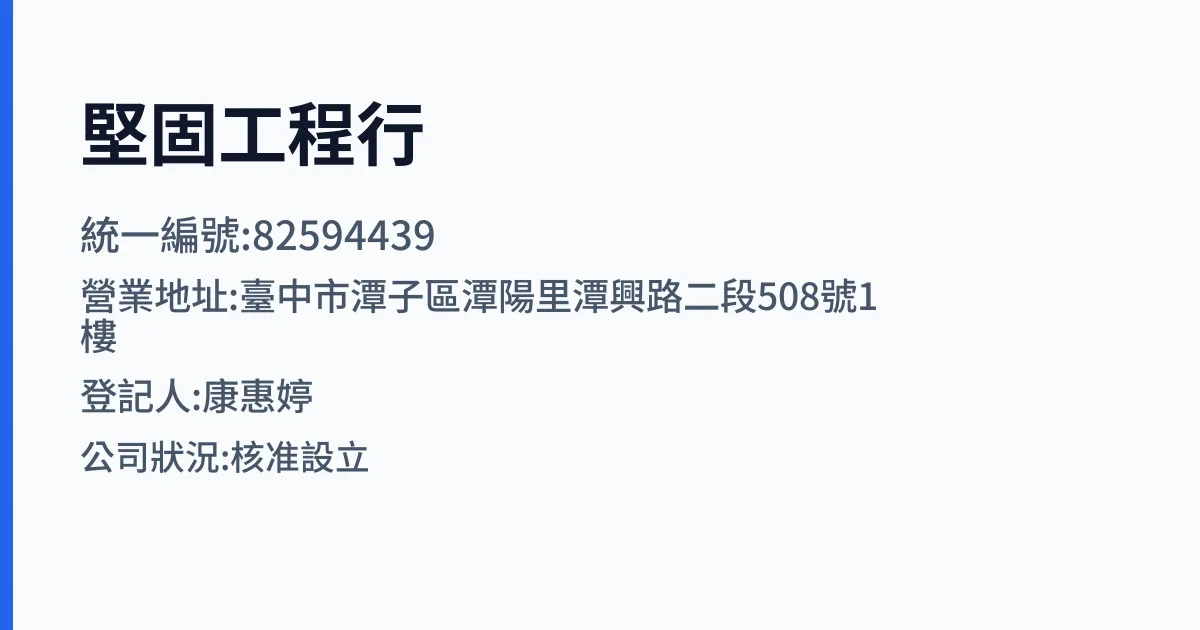 堅固工程行 - 統編 82594439(臺中市) 公司登記資料與營業項目詳細圖表