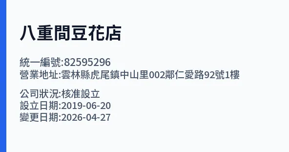 八重間豆花店的照片-統編 82595296(雲林縣) 公司登記資料與營業項目詳細圖表