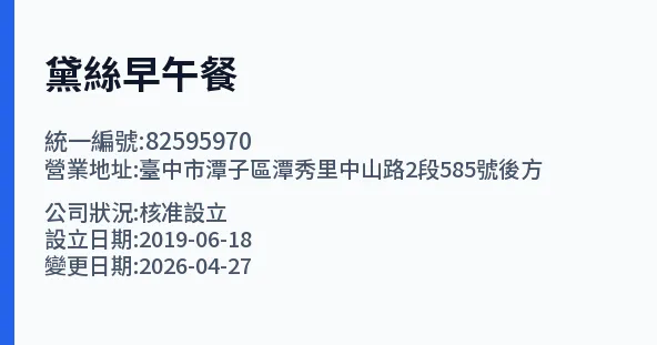 黛絲早午餐的照片-統編 82595970(臺中市) 公司登記資料與營業項目詳細圖表