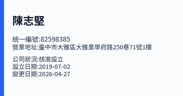 陳志堅的照片-統編 82598385(臺中市) 公司登記資料與營業項目詳細圖表