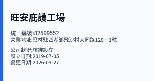 旺安庇護工場的照片-統編 82599552(雲林縣) 公司登記資料與營業項目詳細圖表