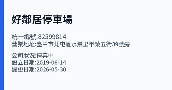 好鄰居停車場的照片-統編 82599814(臺中市) 公司登記資料與營業項目詳細圖表