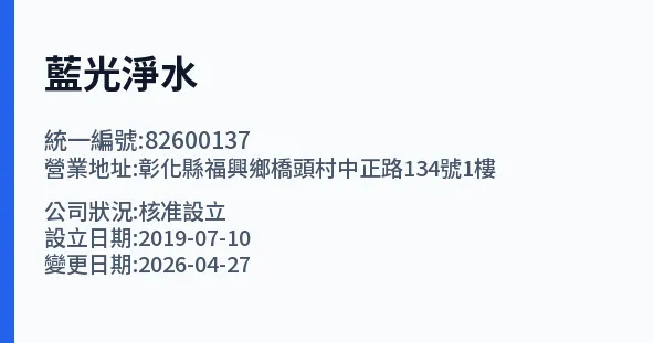 藍光淨水的照片-統編 82600137(彰化縣) 公司登記資料與營業項目詳細圖表