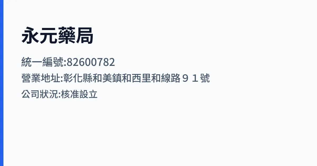 永元藥局 - 統編 82600782(彰化縣) 公司登記資料與營業項目詳細圖表