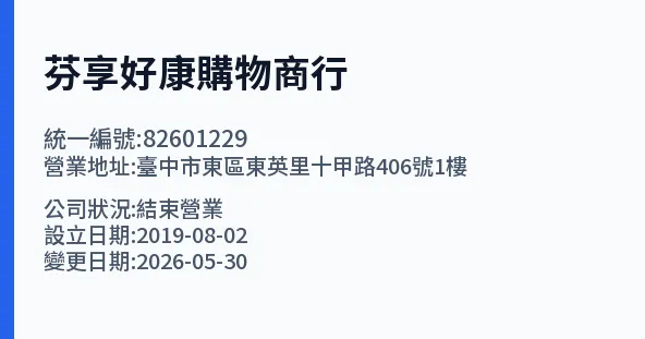 芬享好康購物商行的照片-統編 82601229(臺中市) 公司登記資料與營業項目詳細圖表