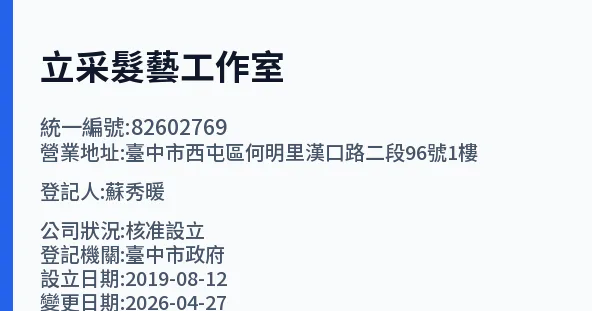 立采髮藝工作室的照片-統編 82602769(臺中市) 公司登記資料與營業項目詳細圖表