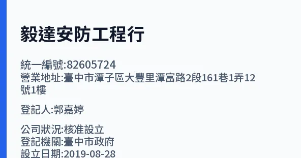 毅達安防工程行的照片-統編 82605724(臺中市) 公司登記資料與營業項目詳細圖表