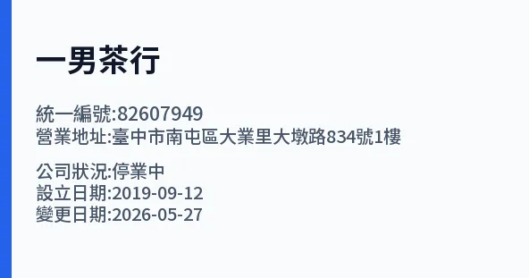 一男茶行的照片-統編 82607949(臺中市) 公司登記資料與營業項目詳細圖表
