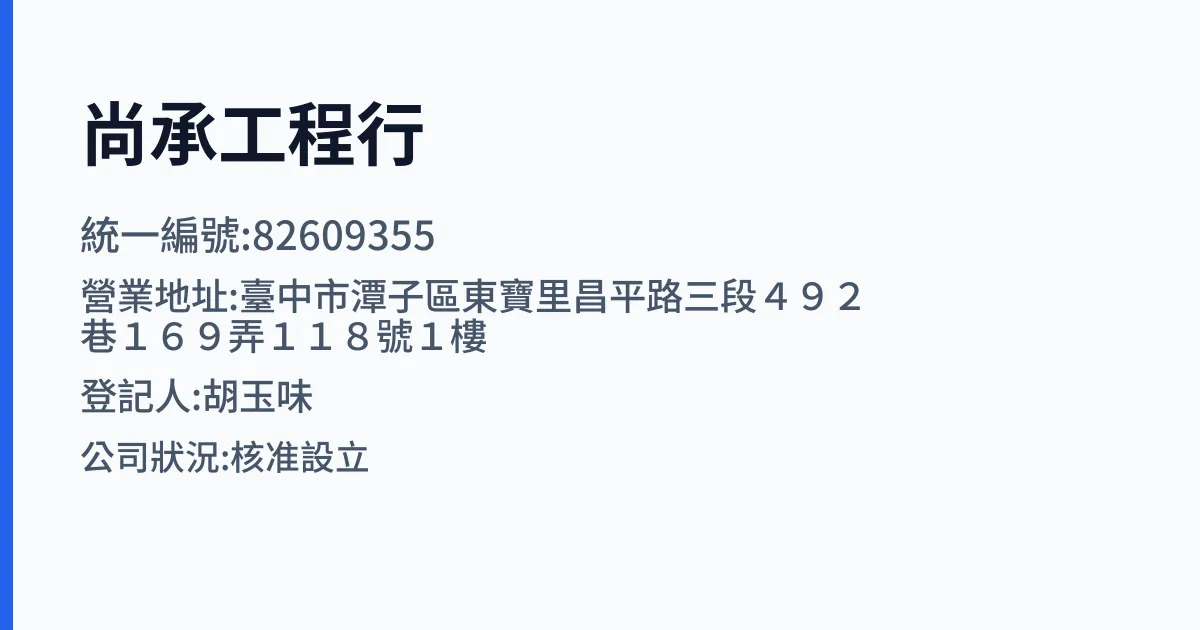 尚承工程行 - 統編 82609355(臺中市) 公司登記資料與營業項目詳細圖表
