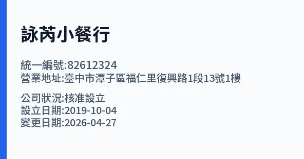 詠芮小餐行的照片-統編 82612324(臺中市) 公司登記資料與營業項目詳細圖表