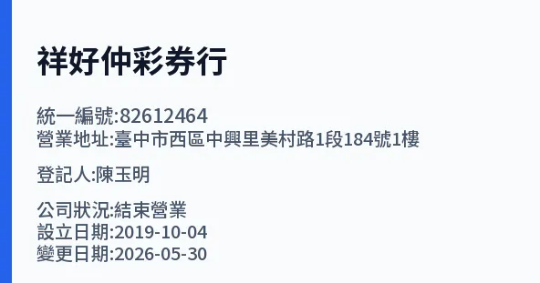 祥好仲彩券行的照片-統編 82612464(臺中市) 公司登記資料與營業項目詳細圖表