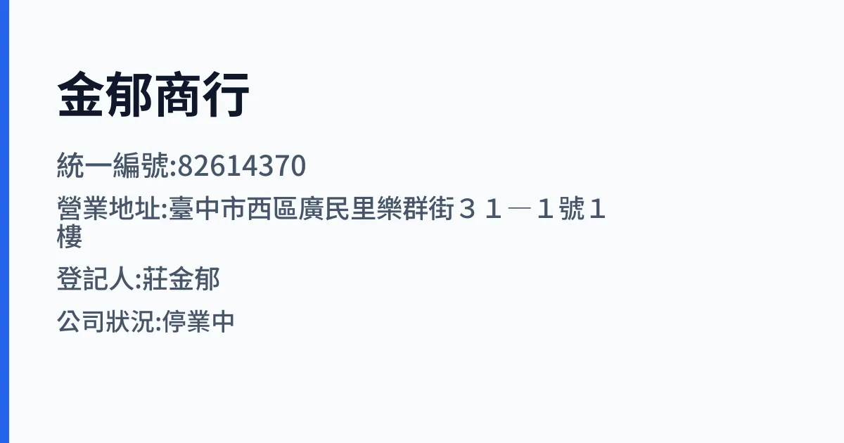 金郁商行 - 統編 82614370(臺中市) 公司登記資料與營業項目詳細圖表