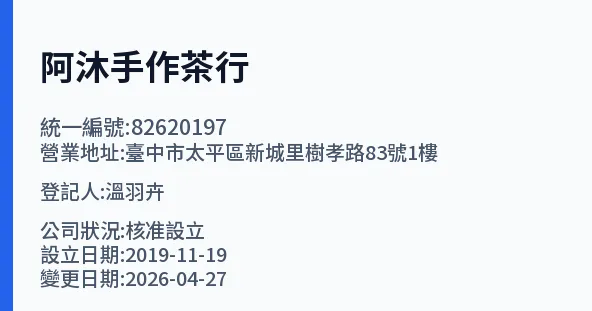 阿沐手作茶行的照片-統編 82620197(臺中市) 公司登記資料與營業項目詳細圖表