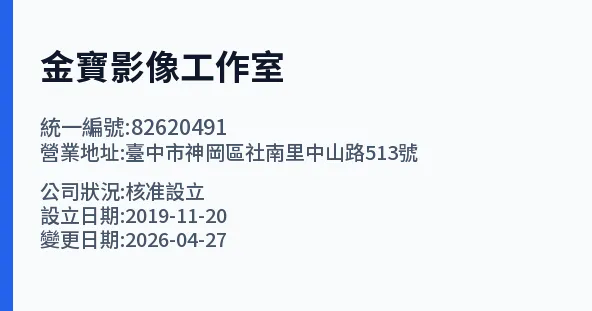 金寶影像工作室的照片-統編 82620491(臺中市) 公司登記資料與營業項目詳細圖表