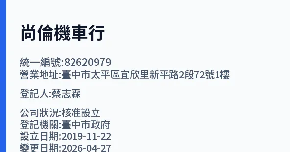 尚倫機車行的照片-統編 82620979(臺中市) 公司登記資料與營業項目詳細圖表