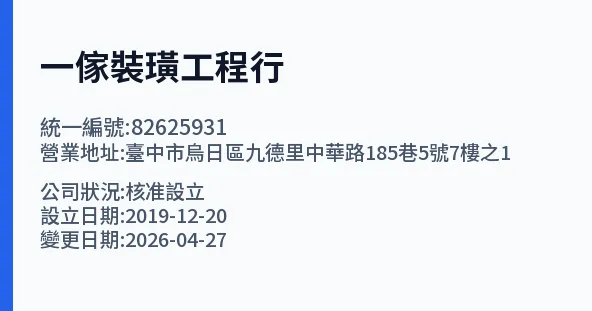 一傢裝璜工程行的照片-統編 82625931(臺中市) 公司登記資料與營業項目詳細圖表