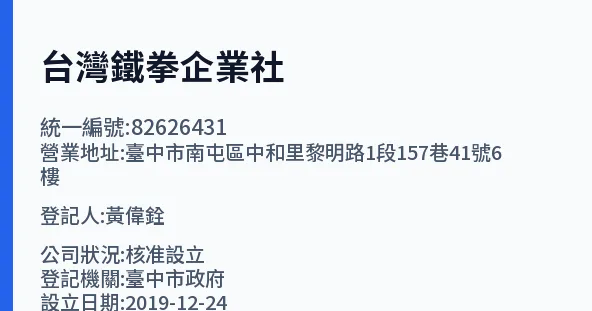 台灣鐵拳企業社的照片-統編 82626431(臺中市) 公司登記資料與營業項目詳細圖表