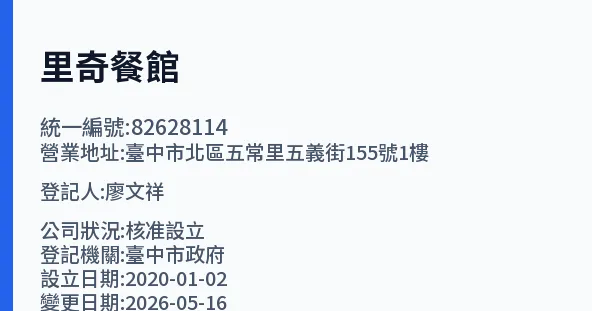 里奇餐館的照片-統編 82628114(臺中市) 公司登記資料與營業項目詳細圖表