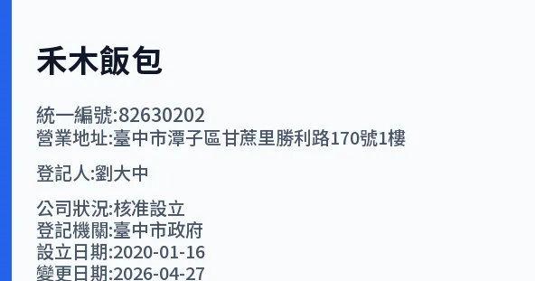 禾木飯包的照片-統編 82630202(臺中市) 公司登記資料與營業項目詳細圖表