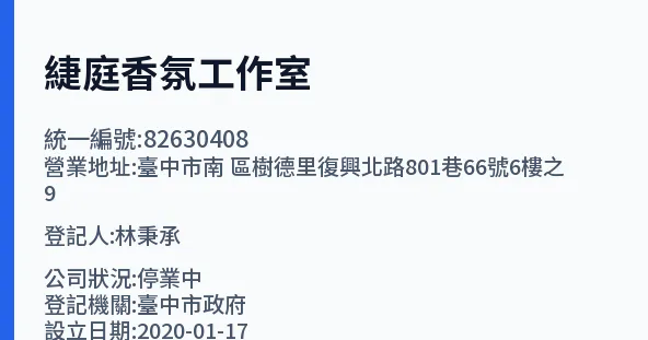 緁庭香氛工作室的照片-統編 82630408(臺中市) 公司登記資料與營業項目詳細圖表