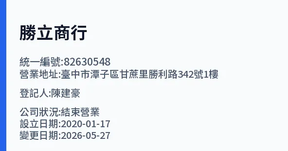 勝立商行的照片-統編 82630548(臺中市) 公司登記資料與營業項目詳細圖表