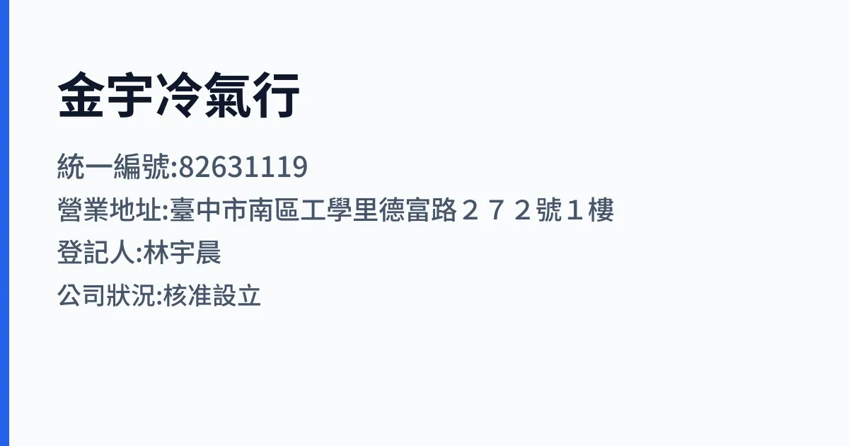 金宇冷氣行 - 統編 82631119(臺中市) 公司登記資料與營業項目詳細圖表