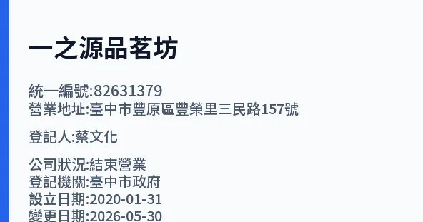 一之源品茗坊的照片-統編 82631379(臺中市) 公司登記資料與營業項目詳細圖表