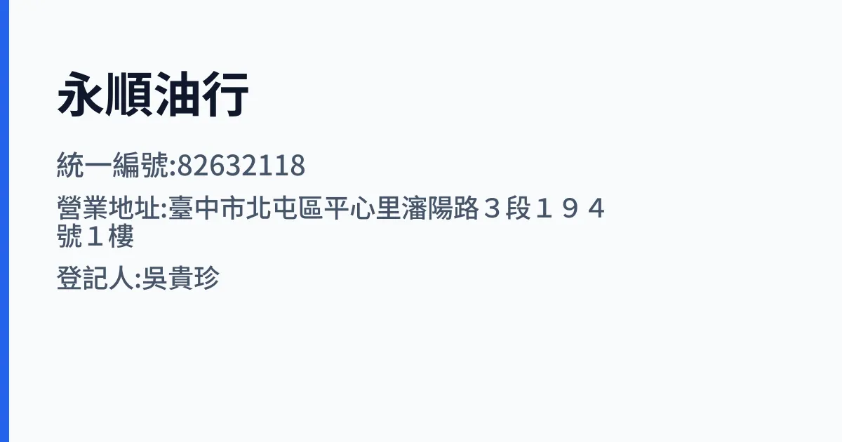 永順油行 - 統編 82632118(臺中市) 公司登記資料與營業項目詳細圖表