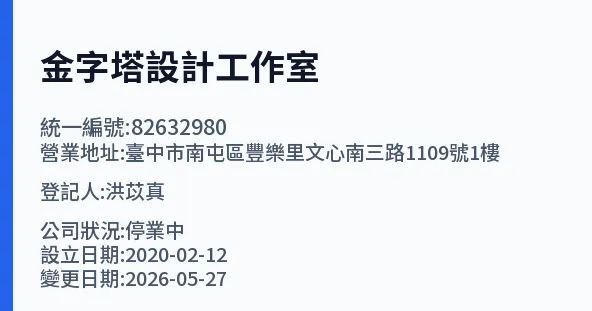 金字塔設計工作室的照片-統編 82632980(臺中市) 公司登記資料與營業項目詳細圖表