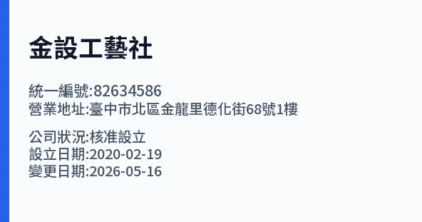 金設工藝社的照片-統編 82634586(臺中市) 公司登記資料與營業項目詳細圖表
