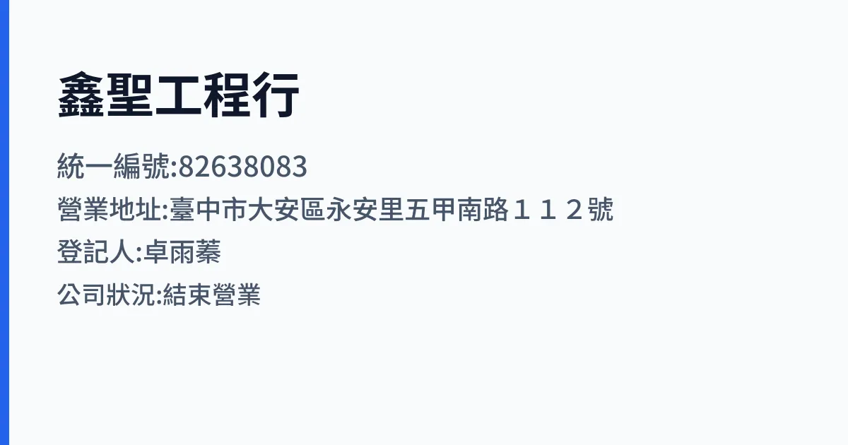 鑫聖工程行 - 統編 82638083(臺中市) 公司登記資料與營業項目詳細圖表