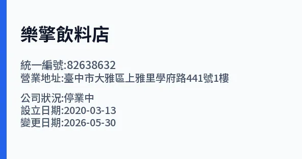 樂擎飲料店的照片-統編 82638632(臺中市) 公司登記資料與營業項目詳細圖表