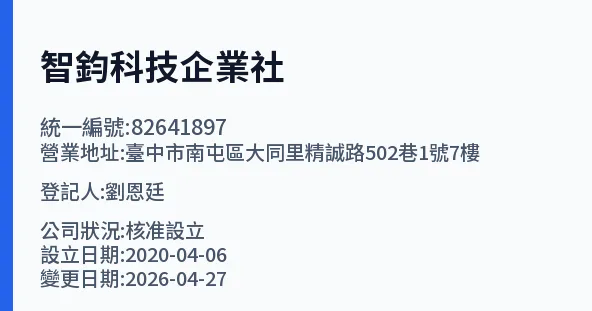 智鈞科技企業社的照片-統編 82641897(臺中市) 公司登記資料與營業項目詳細圖表