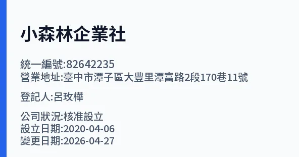 小森林企業社的照片-統編 82642235(臺中市) 公司登記資料與營業項目詳細圖表