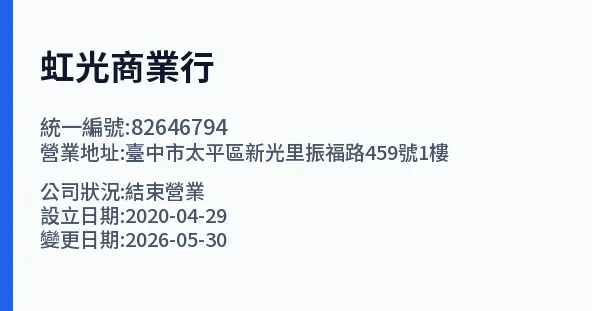 虹光商業行的照片-統編 82646794(臺中市) 公司登記資料與營業項目詳細圖表