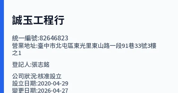 誠玉工程行的照片-統編 82646823(臺中市) 公司登記資料與營業項目詳細圖表